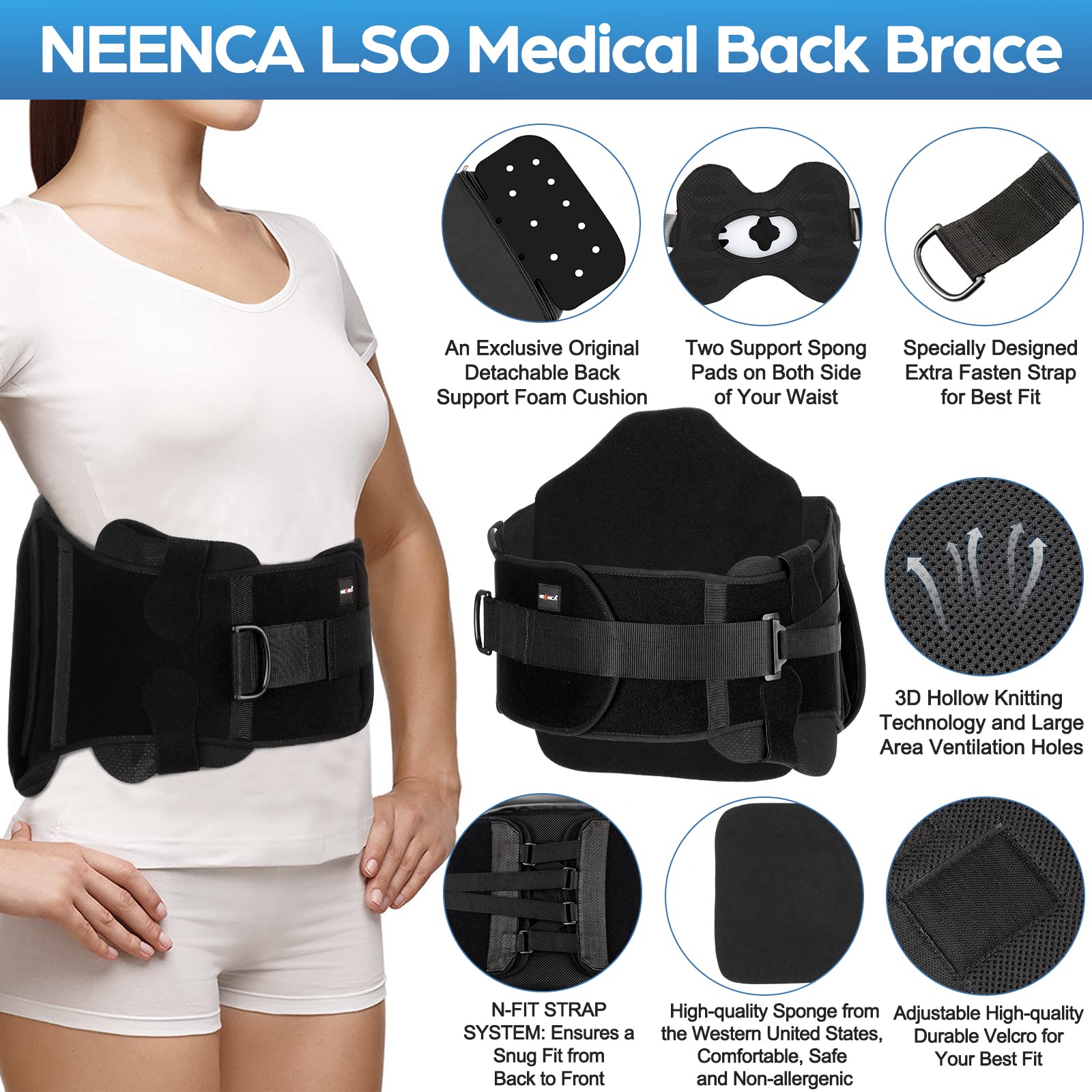 NEENCA Medical LSO Back Brace, Lumbar Support for Pain Relief, Waist Wrap with Removable Lumbar Pad for Elders, Injury, Herniated Disc, Sciatica, Scoliosis, Post Surgery & Fractures and More