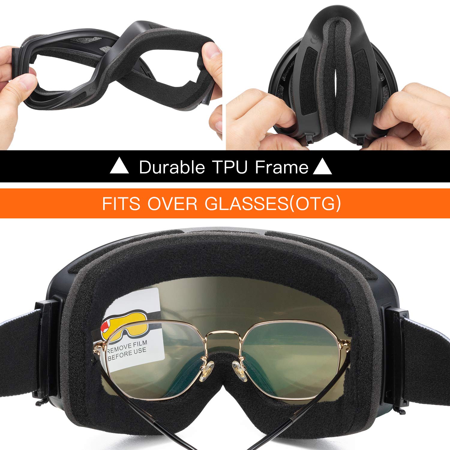 MATRIXON NODLAND P1 Ski Goggles OTG Over The Glass AntiFog Snowboard Goggles, UV400 Protection, Interchangeable Dual-Layer Frameless Goggles for Men, Women, Unisex (Red)