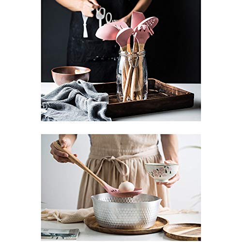 LMMDP Silicone Kitchen Set Cooking Tool Utensils Set Spatula Soup Spoon with Wooden Handle Special Heat-resistant Design