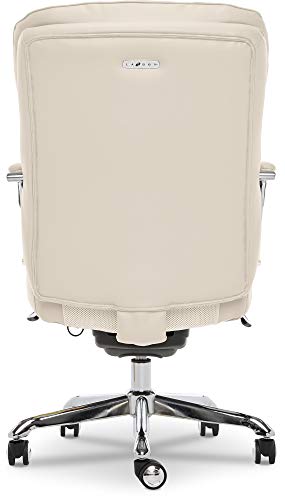 La-Z-Boy Sutherland Quilted Leather Executive Office Chair with Padded Arms, High Back Ergonomic Desk Chair with Lumbar Support, Ivory White Bonded Leather