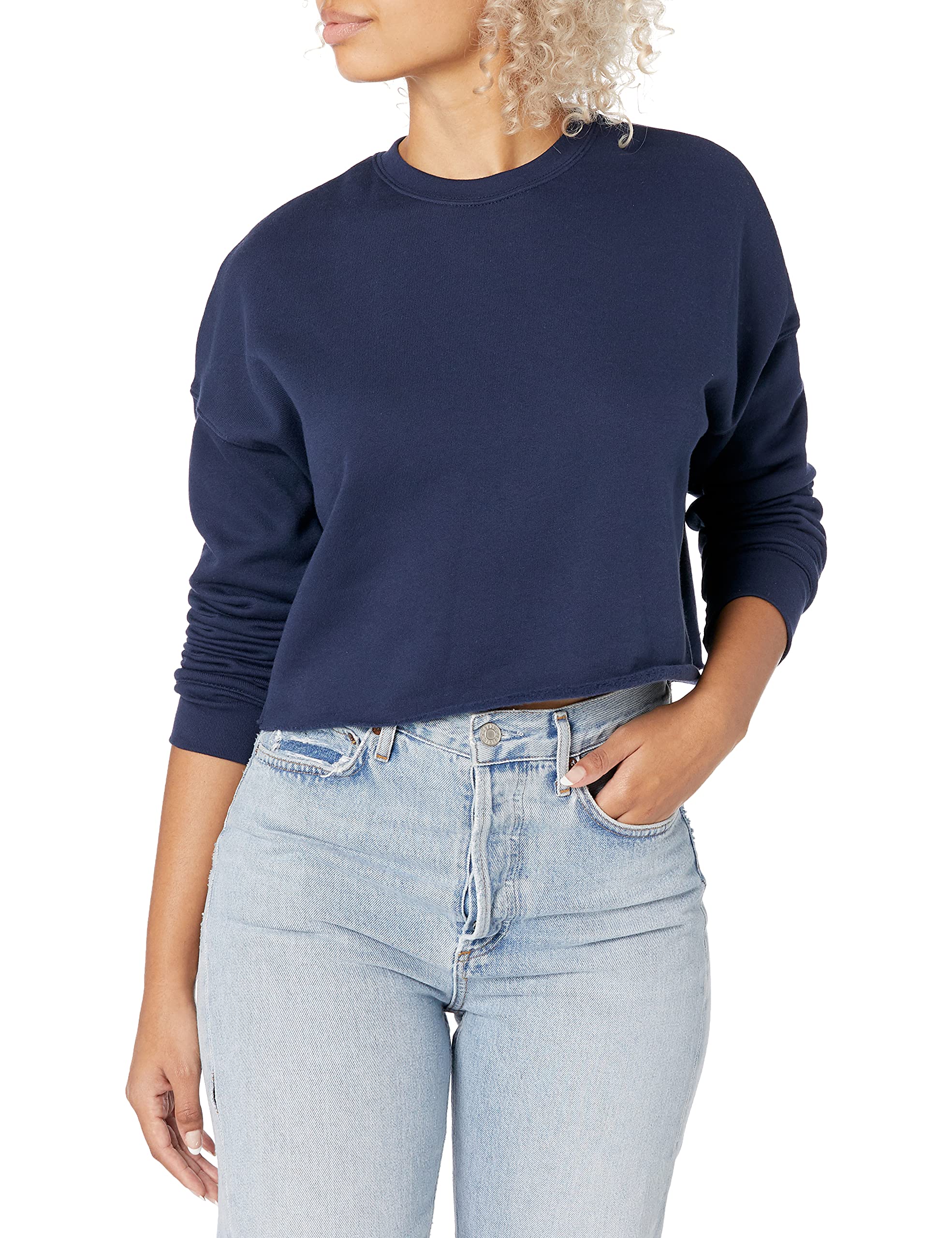 Marky G Apparel Cropped Fleece Crew (B7503) Navy, M