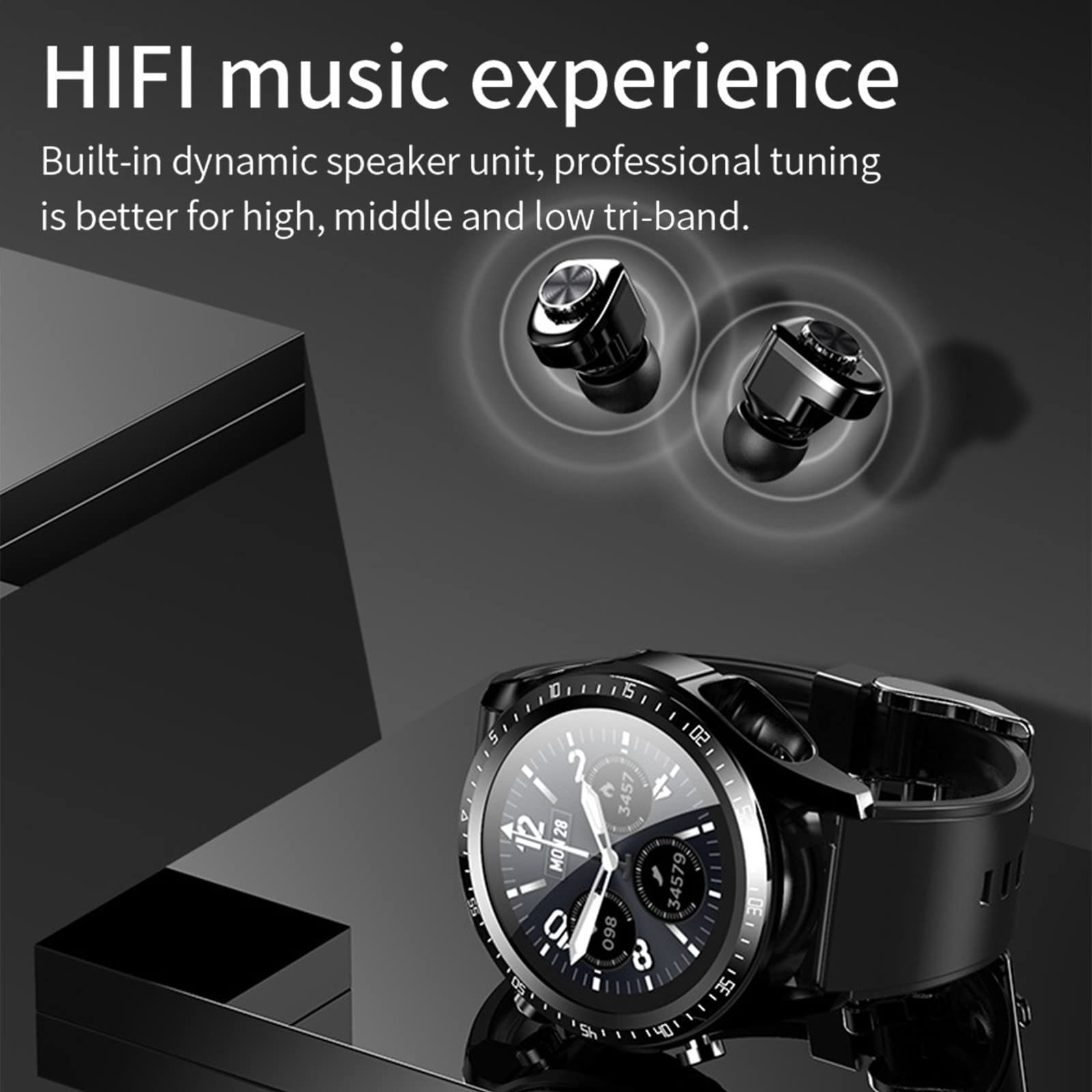 YaYiYa Mens Womens Smart Watch with Earbuds for Android Phones iOS Activity Tracker and Smartwatch with Text and Call for Men Women, Calories Heart Rate Step A