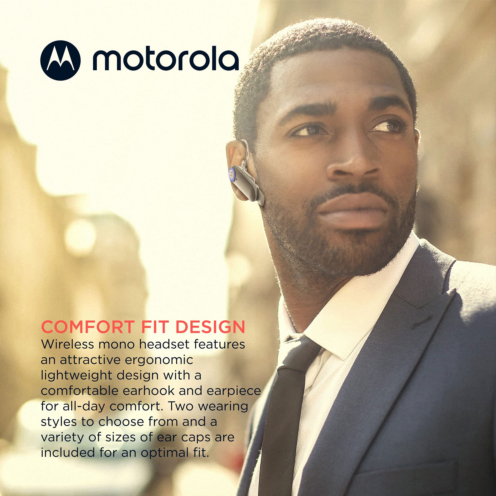Motorola Sound HK500+ Bluetooth Earpiece Hands-Free Wireless Earpiece Headset with Microphone - IPX4 Water Resistant Bluetooth Phone Earpiece for Phone Calls, Compatible with iPhone and Cell Phones