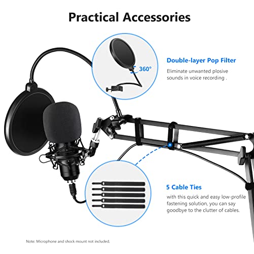 NEEWER Microphone Arm Mount, Suspension Arm Mount with Upgraded C-Clamp, Pop Filter, 3/8"-1/4" and 3/8"-5/8" Adapter, Mic Clip, Compatible with Blue Yeti Nano Snowball Ice