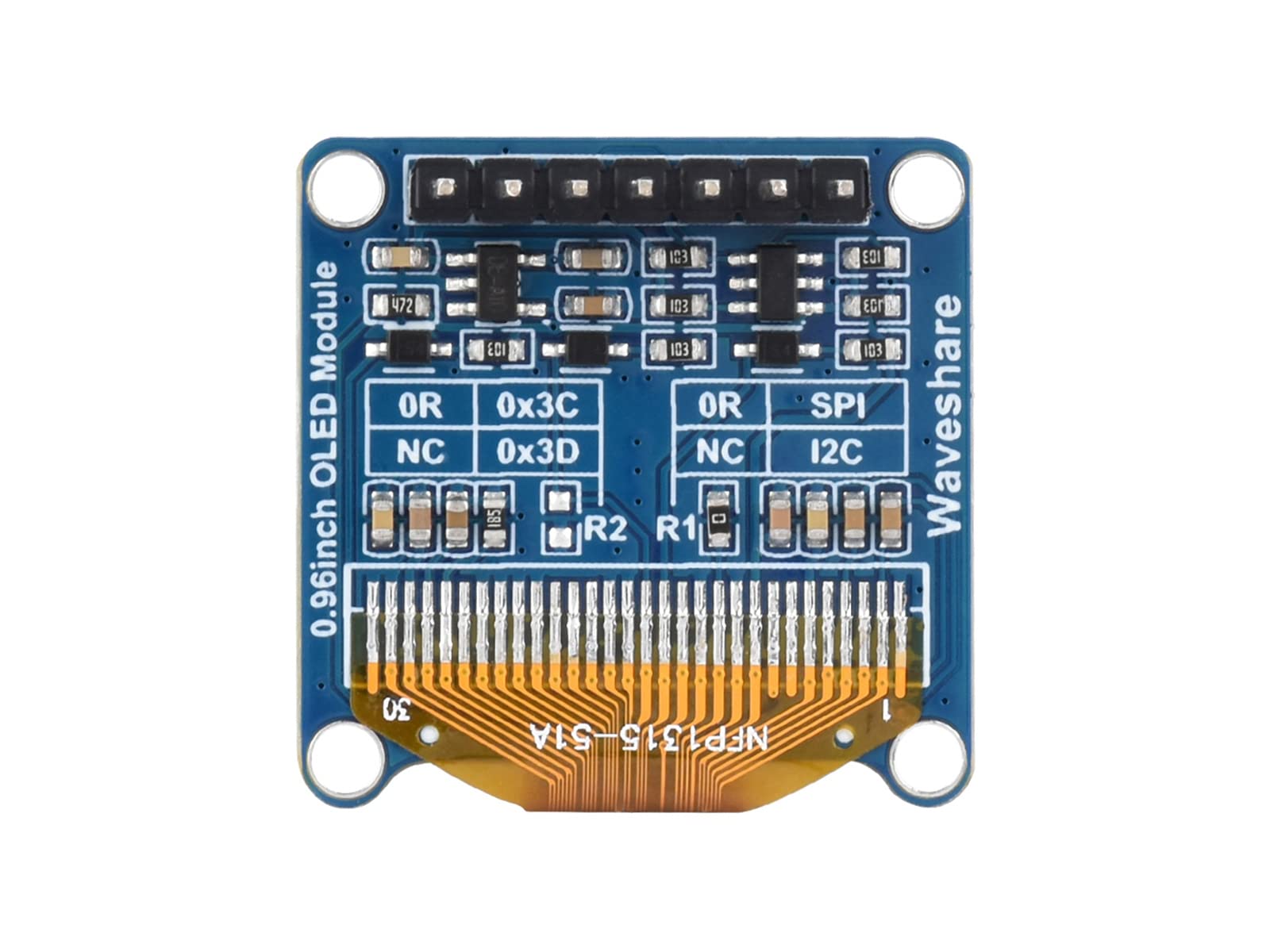 waveshare 0.96inch OLED Display Module for Raspberry Pi/Arduino/STM32, 128×64 Pixels Screen, White Display Color, 4-Wire SPI / I2C Communication Interfaces, 3.3V / 5V