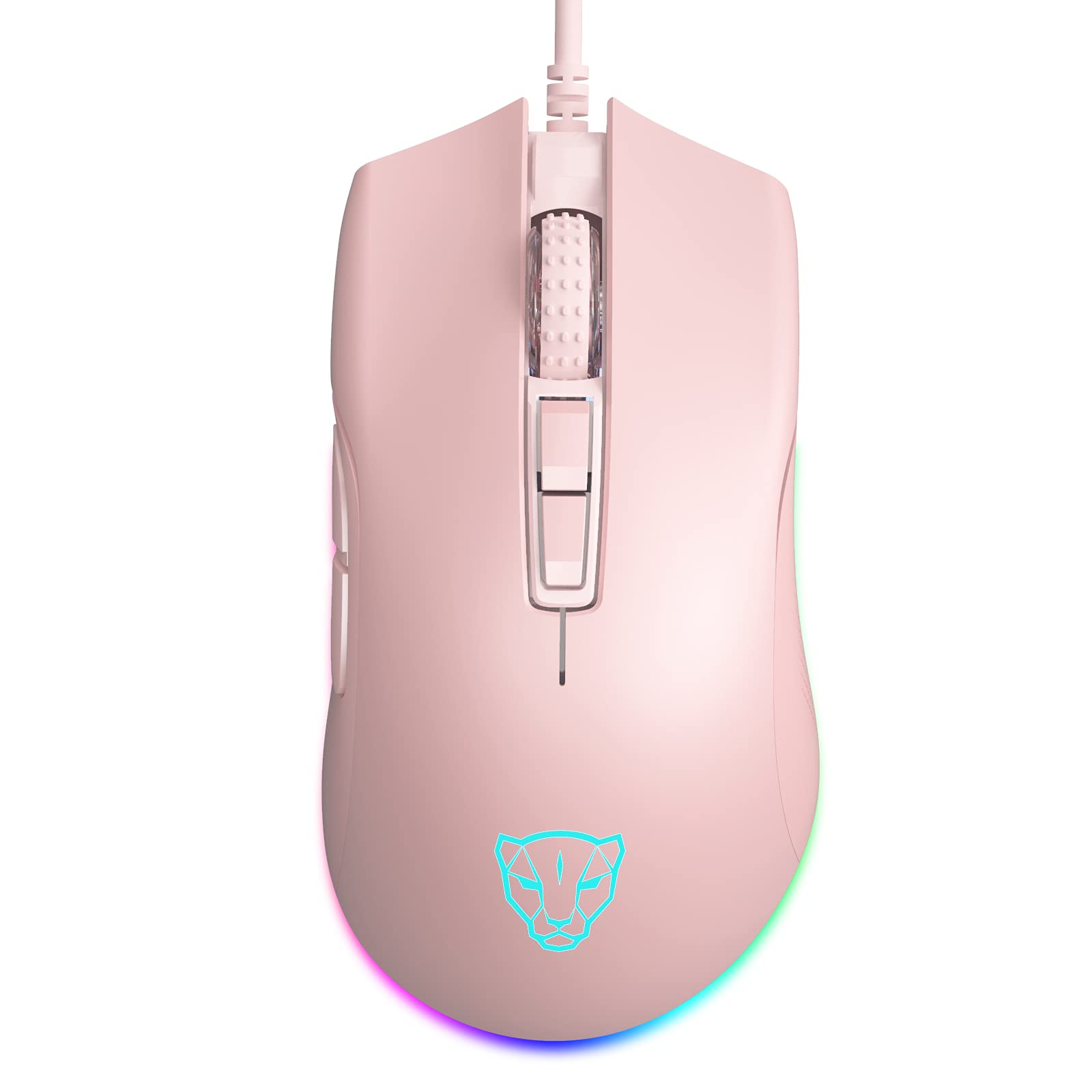 MOTOSPEED V70 USB Wired Gaming Mouse,DPI 6400 ZEUS6400 Optical Sensor,Chorma RGB Backlit,7 Programmable Buttons,Ergonomic PC Gaming Mouse for Laptop, PC, Mac(Pink)