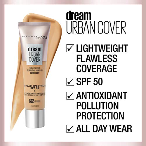 Maybelline Dream Urban Cover Flawless Coverage Foundation Makeup, SPF 50, Natural Beige