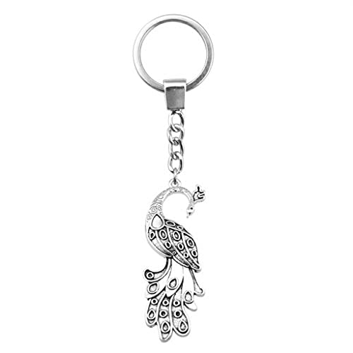 SLNFXC Souvenirs Men Keychain Sliver Colors 61x21mm Peacock Pendant Keyring Backpack Accessories