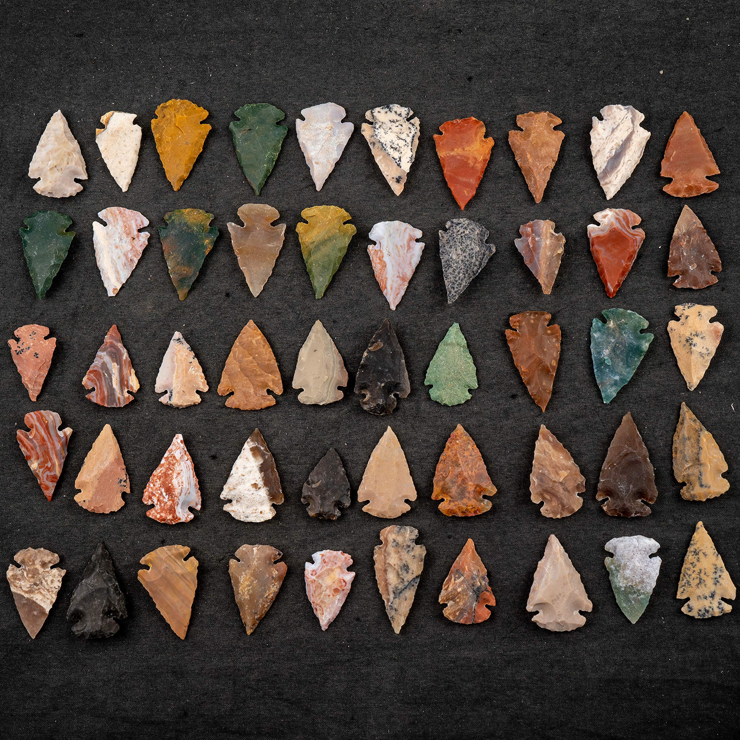 KVK Crystals Lot of 50 Indian Arrowheads Agate Chert Flint New Project Points 1 1/2" L