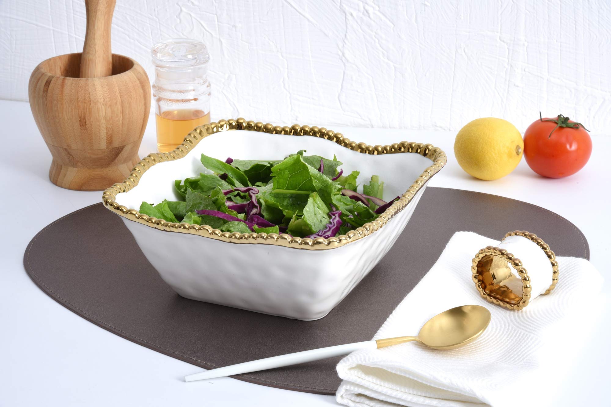 Pampa Bay Golden Salerno Porcelain Medium Square Salad Bowl