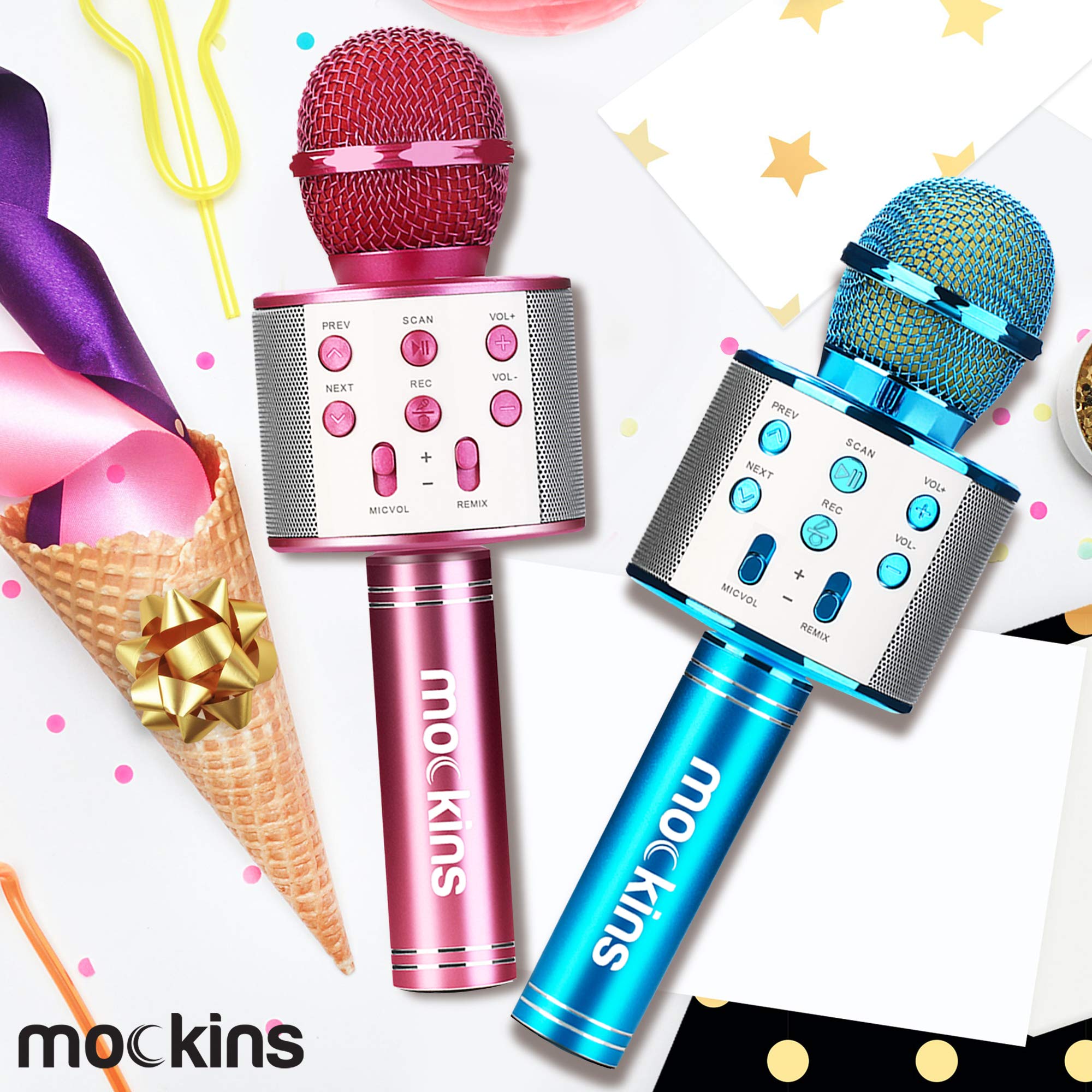 Mockins 2 Pack Blue & Purple Bluetooth Karaoke Microphone for Kids with Bluetooth Speaker | Wireless Microphone Karaoke Compatible with Android & iPhone | Bluetooth Microphone Wireless | Karaoke Mic