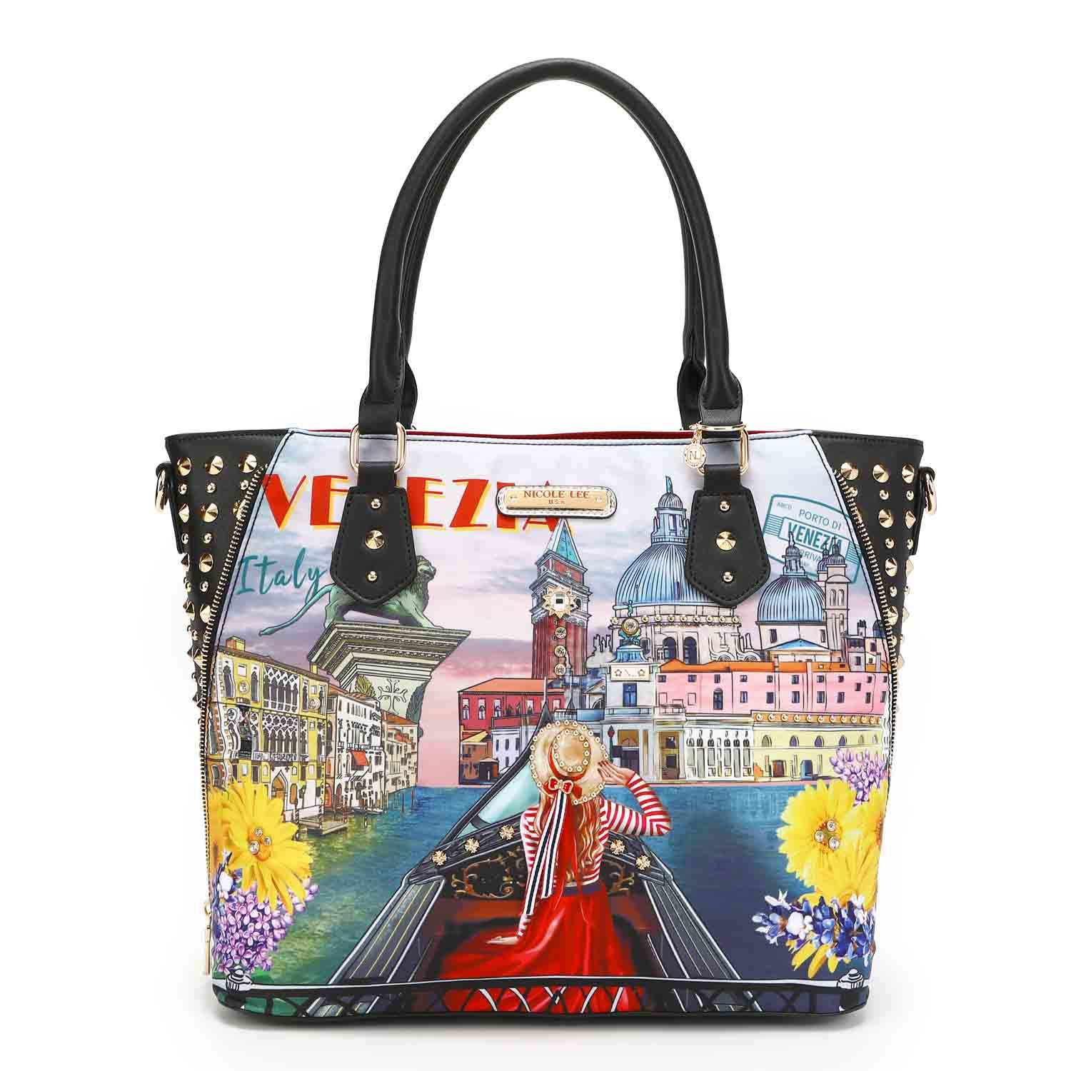 Nicole Lee HONEYMOON IN VENEZIA STUDDED NYLON PRINT SHOPPER BAG