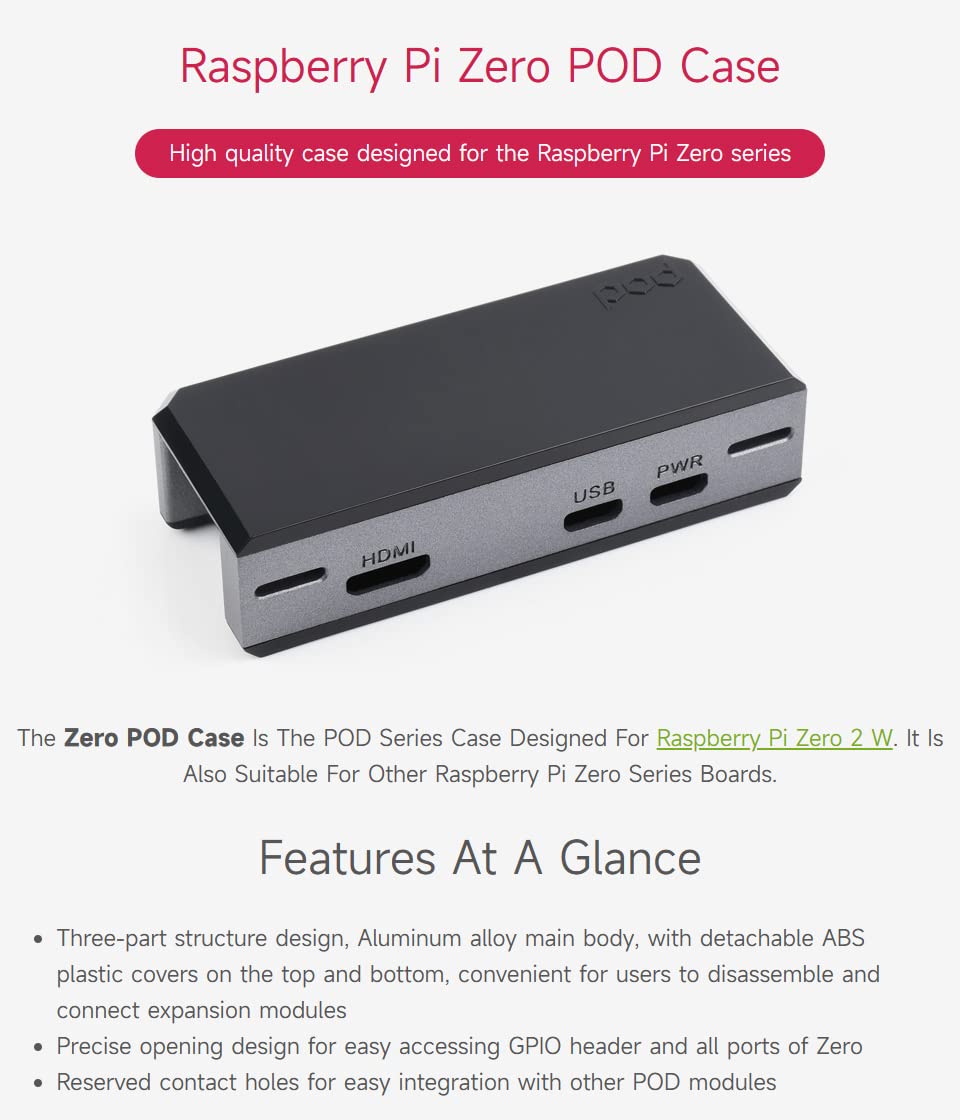 Waveshare Zero POD Case Compatible with Raspberry Pi Zero/Zero 2 W Series Boards, Works with Other POD Modules