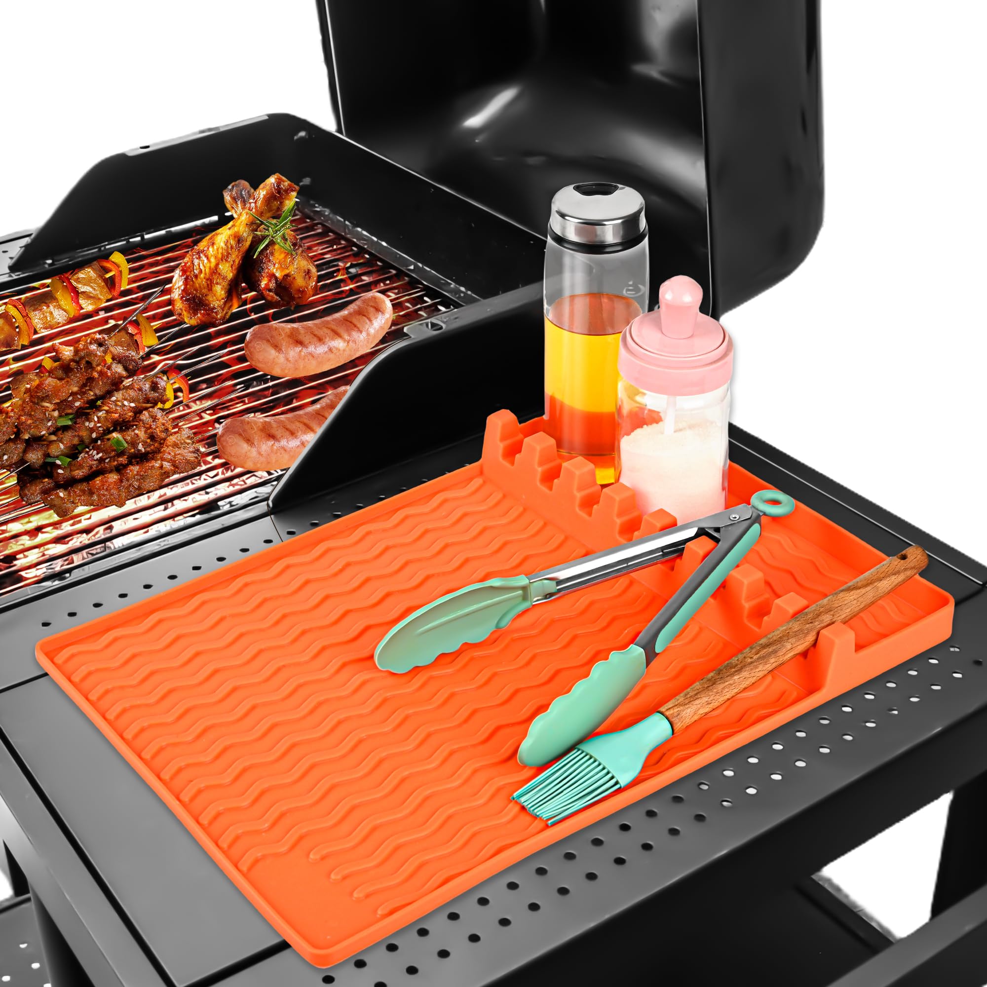 Silicone Griddle Tools Mat for Blackstone, Silicone Grill Mats for Outdoor Grill, Blackstone Silicone Mat, Food Grade Silicone Mat for Barbecue, Kitchen Collapsible Silicone Mat (Orange)