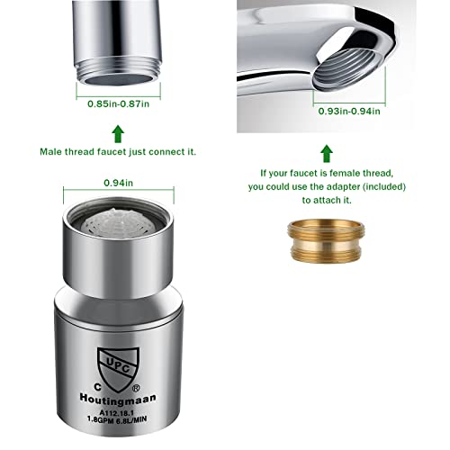 Swivel Faucet Aerator, Faucet Nozzle with 2 Spray Modes,360° NSF Rotate Kitchen Sink Faucet Attachment,Faucet Extender for Kitchen 55/64 inch Female Thread,Kitchen Sink Aerator Chrome