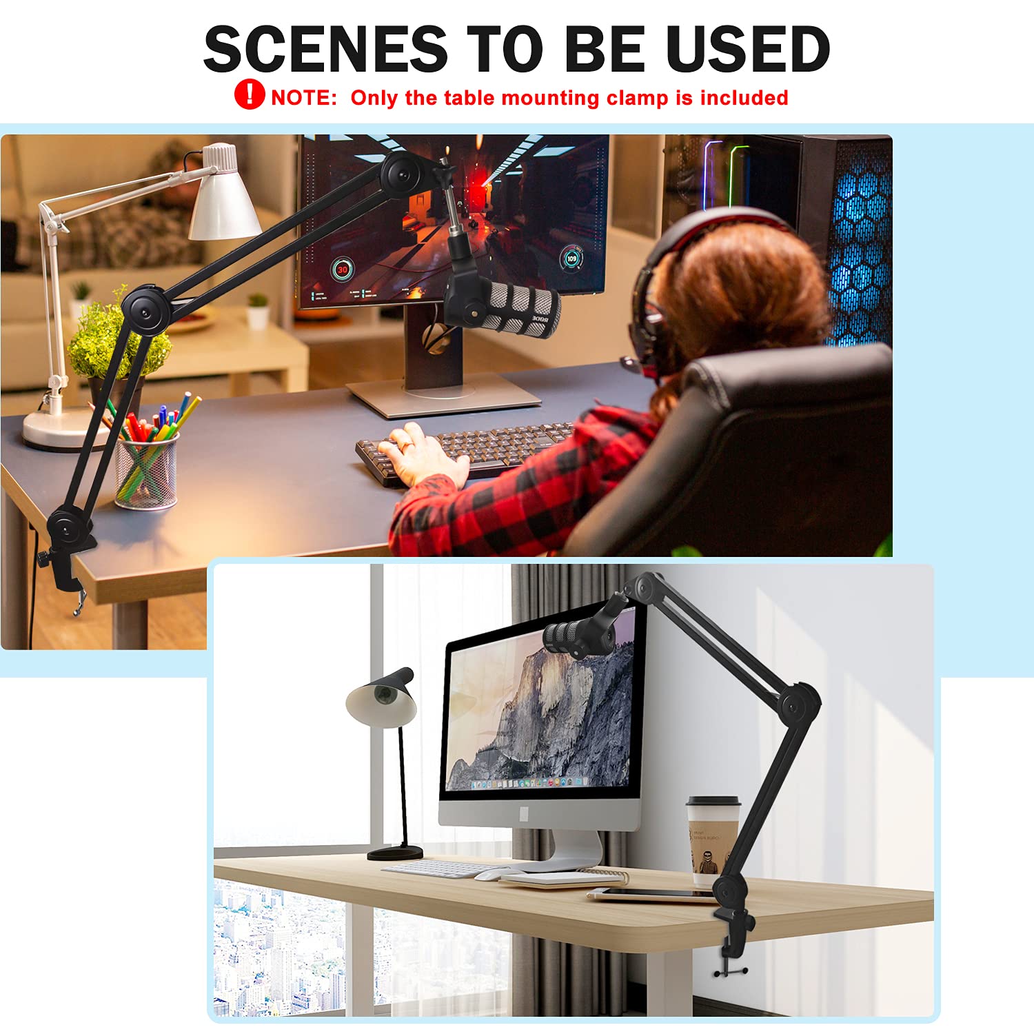 Mictop Heavy-duty Metal Table Mounting C Clamp for Microphone Suspension Boom Scissor Arm Stand Holder with Adjustable Positioning Screw Fits Up to 2.2 in/5.6cm Table Thickness, 4PCS