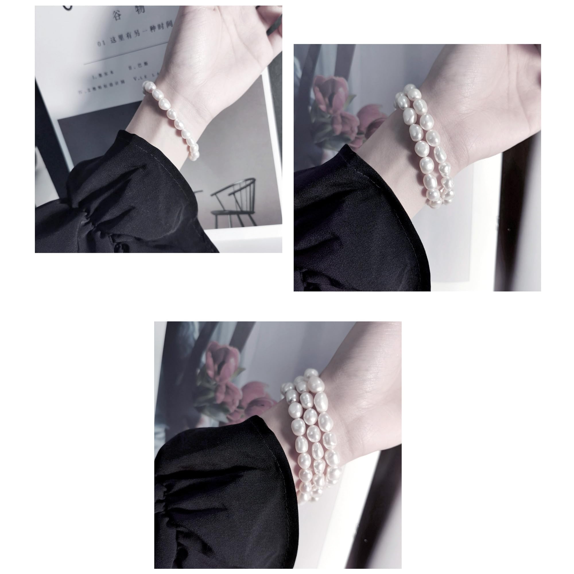 Paialco 8-9MM Freshwater Cultured Baroque Pearls Stretch Bracelet 7.0 Inches, Natural White Color