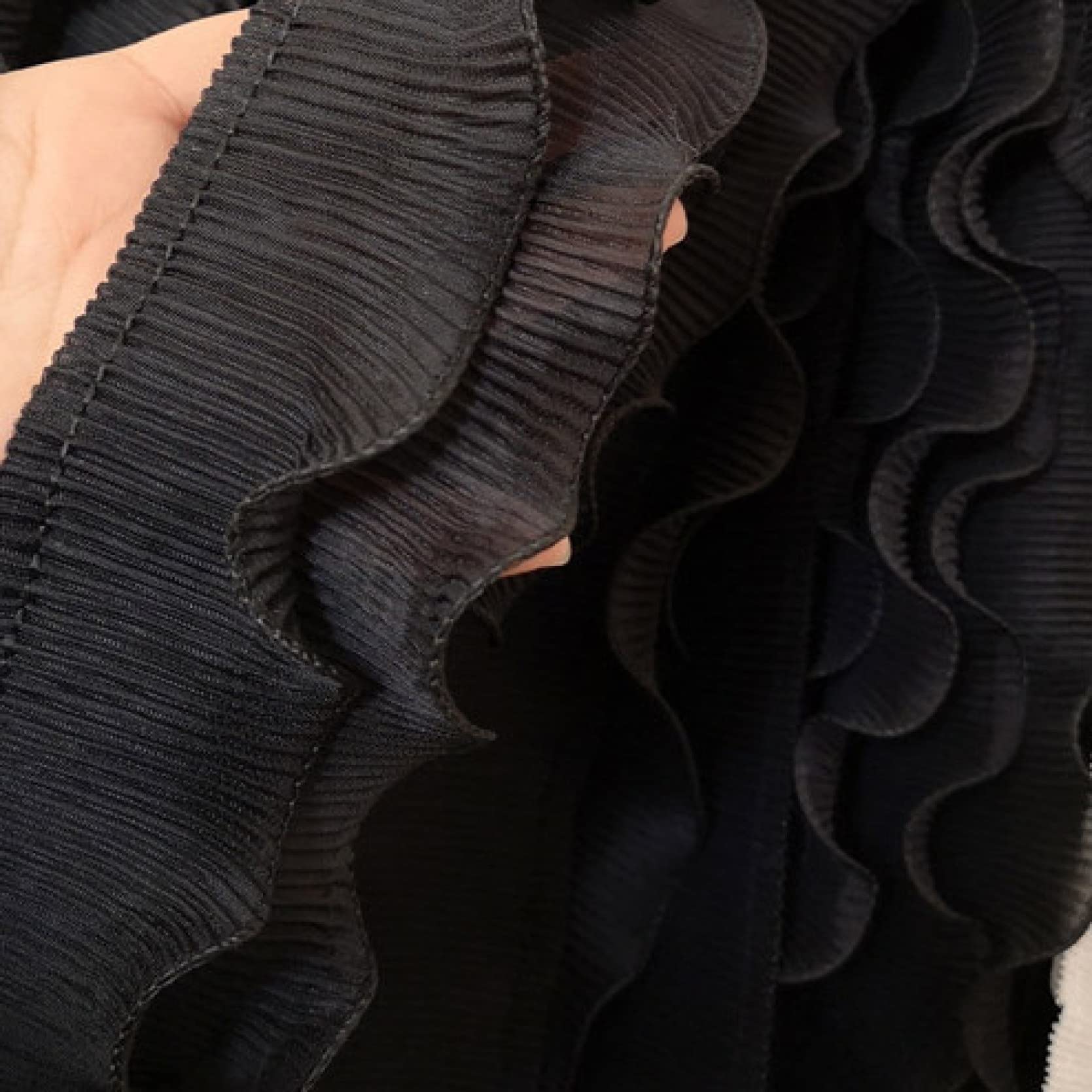 Lace Trim Ribbon, Vintage Lace Ribbon, 2 Yards 3.15" Ruffle Ribbon Trim Chiffon Elastic Lace Dress Collar Sewing Edging Crafts Home Table Curtain Decoration (Color : Wit) (Color : Black)