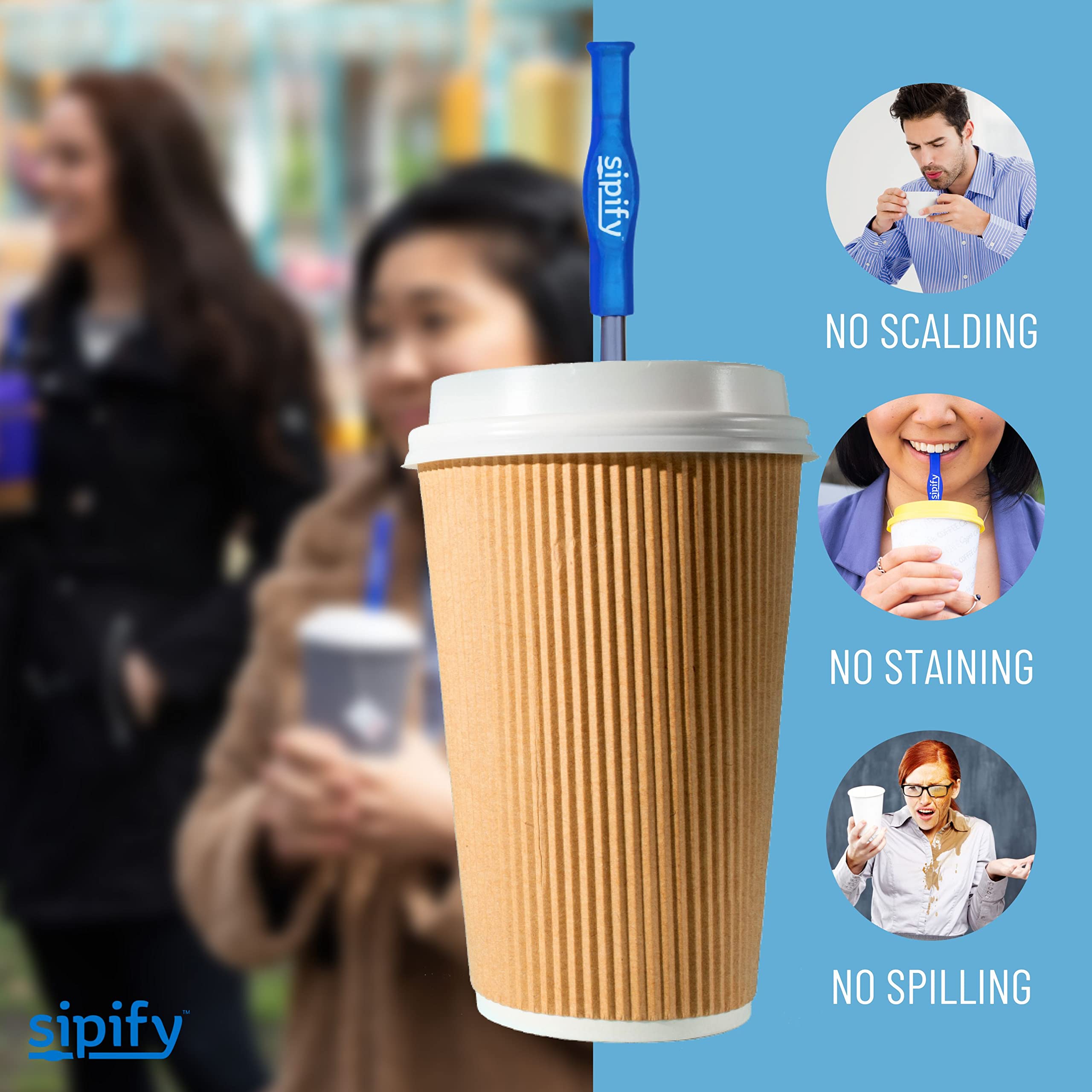 Protect Teeth from Coffee & Tea Stains - Sipify Flow Limiting Reusable Straw for Hot Drinks - Stainless Steel Straw with Silicone Cover Protects from Scalding - Dishwasher Safe - 6.75" Standard Size