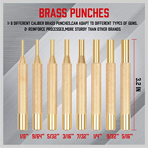 SEDY 18-Pieces Roll Pin Punch Set, Roll Pin Starter Punch, Brass, Steel, Plastic Punches & Brass/Polymer Hammer. Red Storage Carring Case provided