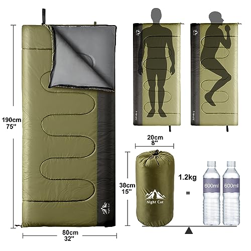 Night Cat Camping Sleeping Bag for Adults 3 Seasons Portable Lightweight Backpacking Hiking Traveling Indoor Outdoor Temperature 5-15β 2.6x6.3ft Switch to a Quilt or Blanket