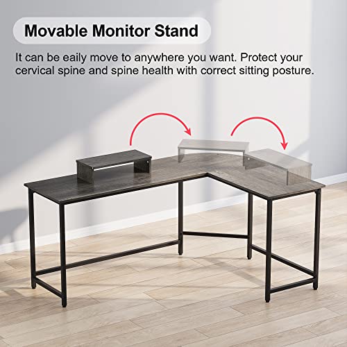 Weehom L Shaped Desk with Monitor Stand, Reversible Corner Computer Desk for Home Office, Modern Office Gaming Desk Study Writing Table(Dark Grey)