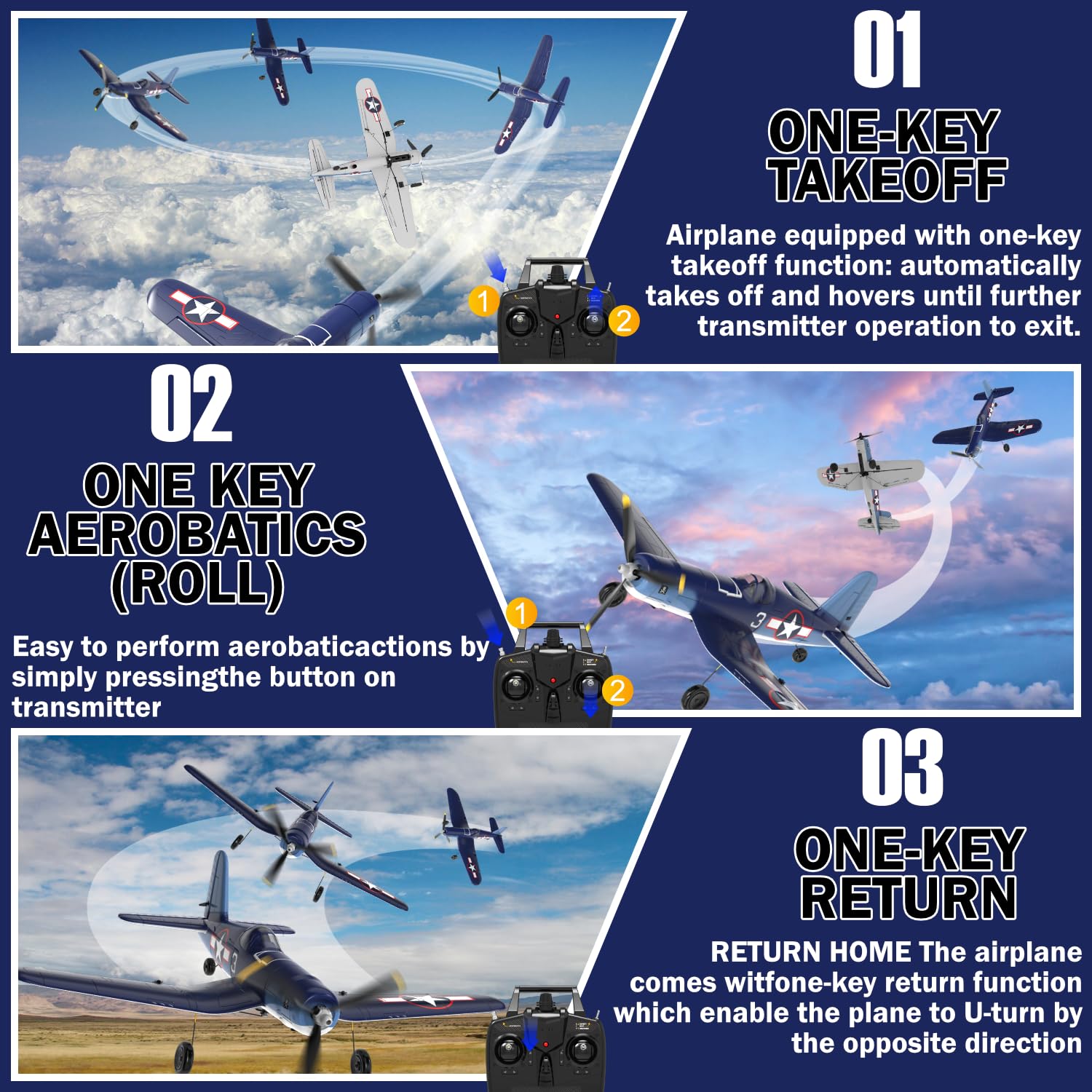 LEAMBE RC Plane 4 Channel Remote Control Airplane with 3 Modes - Ready to Fly Upgrade F4U Consair RC Airplane for Beginners Adult with Xpilot Stabilization System & One Key Aerobatic