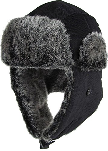 KBW-603 BLK Corduroy Aviator Trapper hat Trooper Ear Flaps Ushanka Eskimo Russian Warm Winter Cold