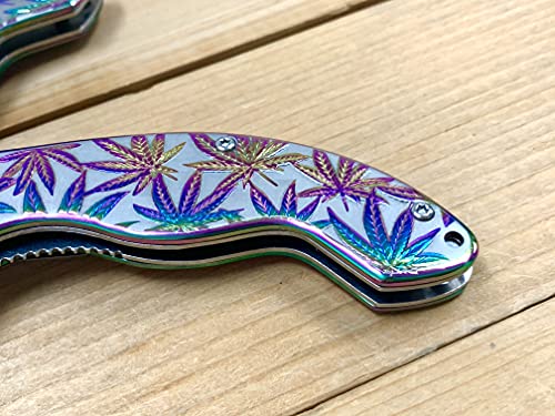 Super Knife 7.5" Rainbow Leaf Spring Assisted EDC Folding Lexury Pocket knife