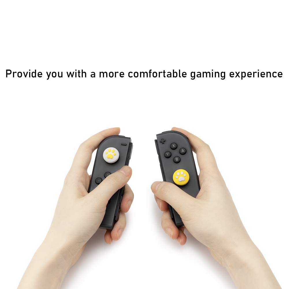 Thumb Grip Joystick Caps for Nintendo Switch/OLED/Lite Console, Cute Cat Paw Shape Kawaii Silicone Joystick Cover Replacement Thumb Grip Covers for Joycon Switch Controller - Yellow, 4PCS