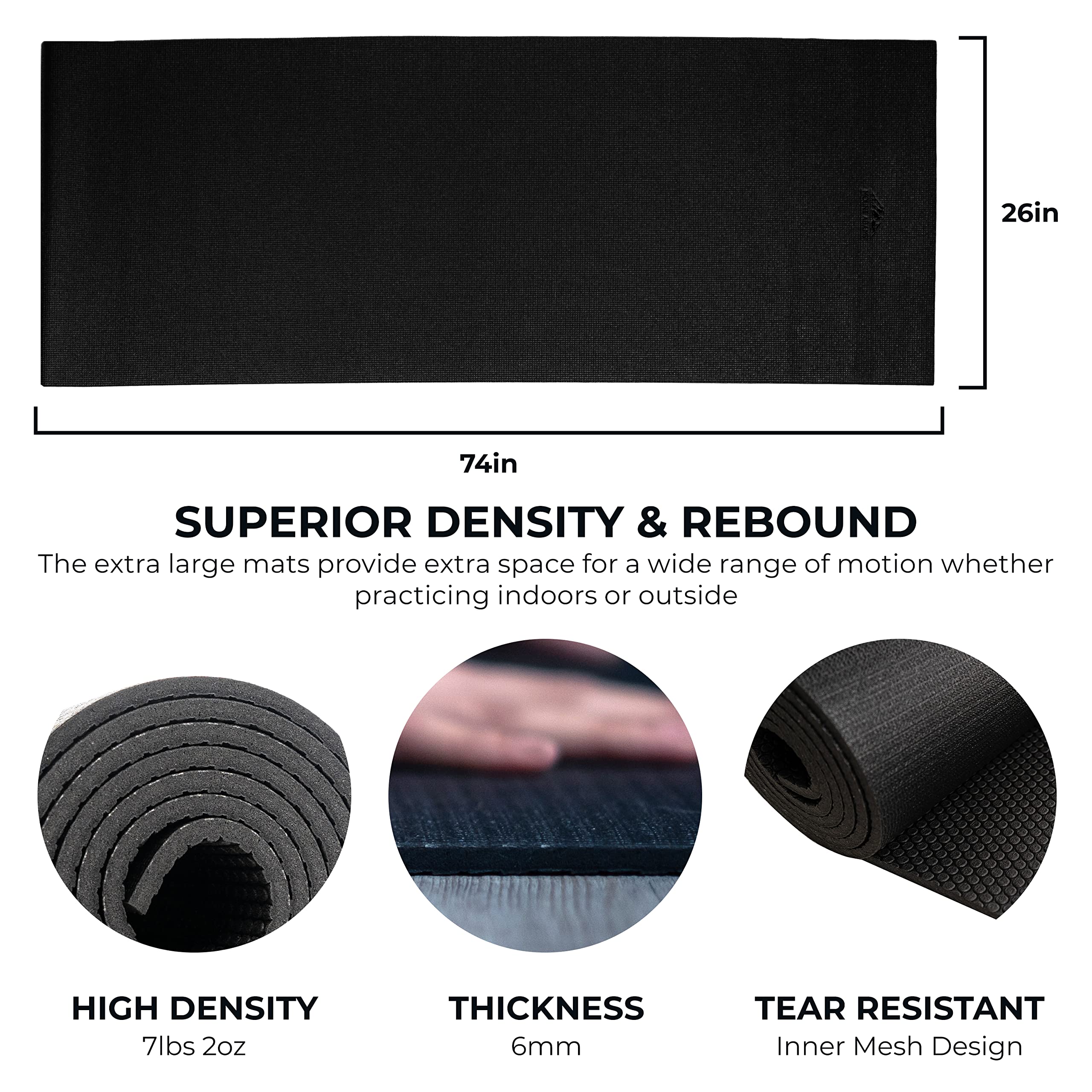 Mount Adams Pro Fit XL Yoga Mat (74" x 26" x 6mm) (Black)