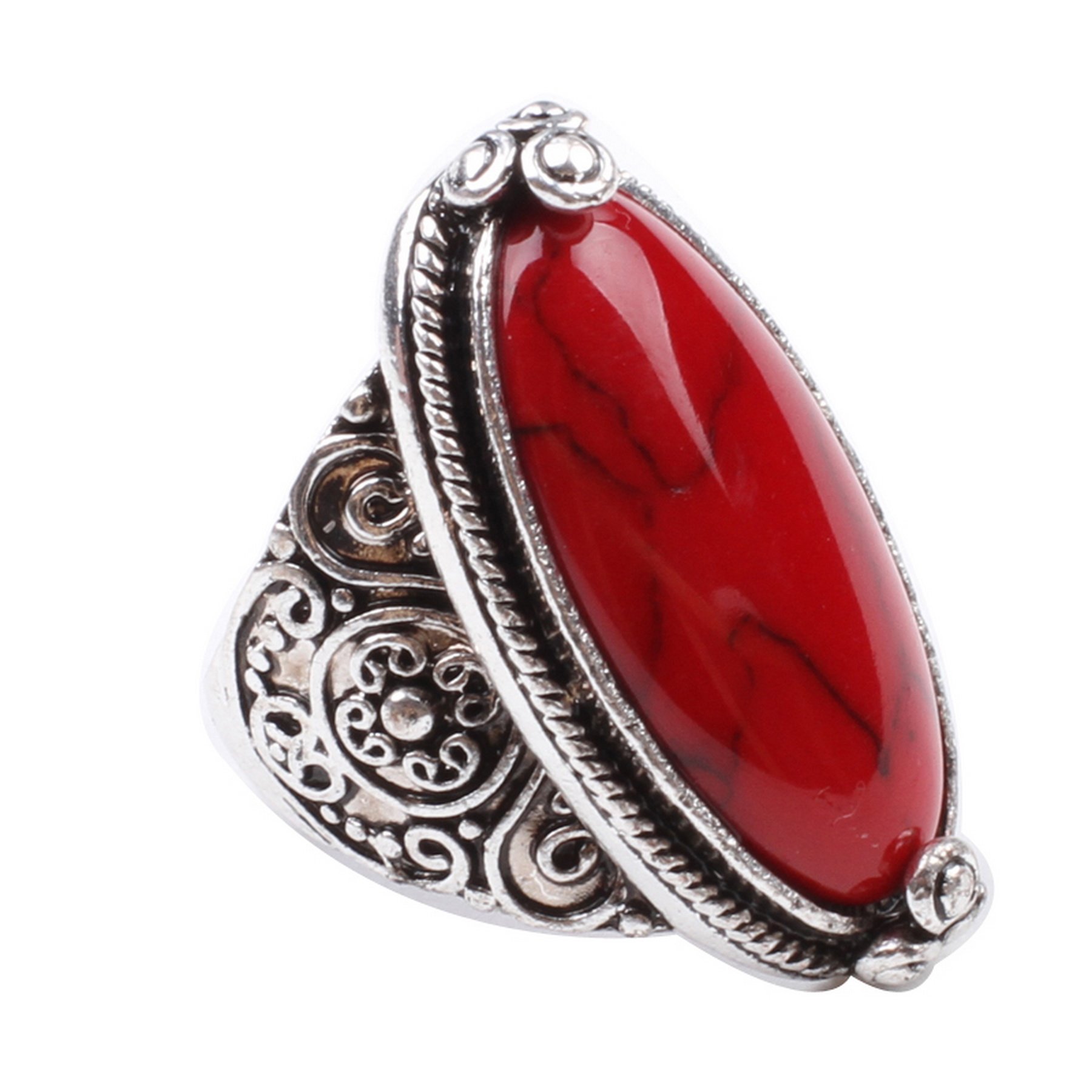 LadayPoa Charming 925 Sterling Silver Cubic Zirconia Ring with Red Synthetic-Turquoise Stone Size 9