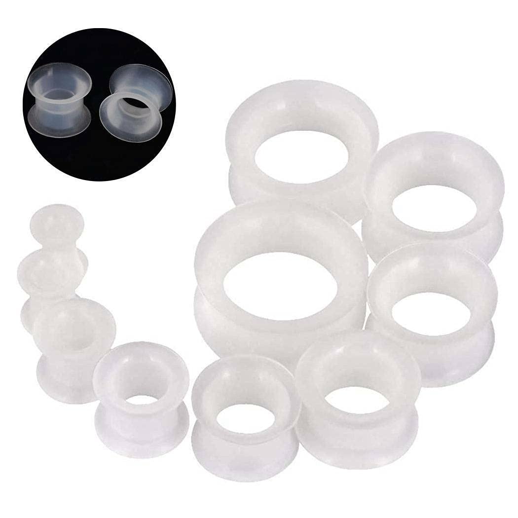 Pair 3/4" (19MM) CLEAR SILICONE EYELET TUNNELS Double Flare Gauges Thin Soft Flexible Flesh Plugs (2pcs)