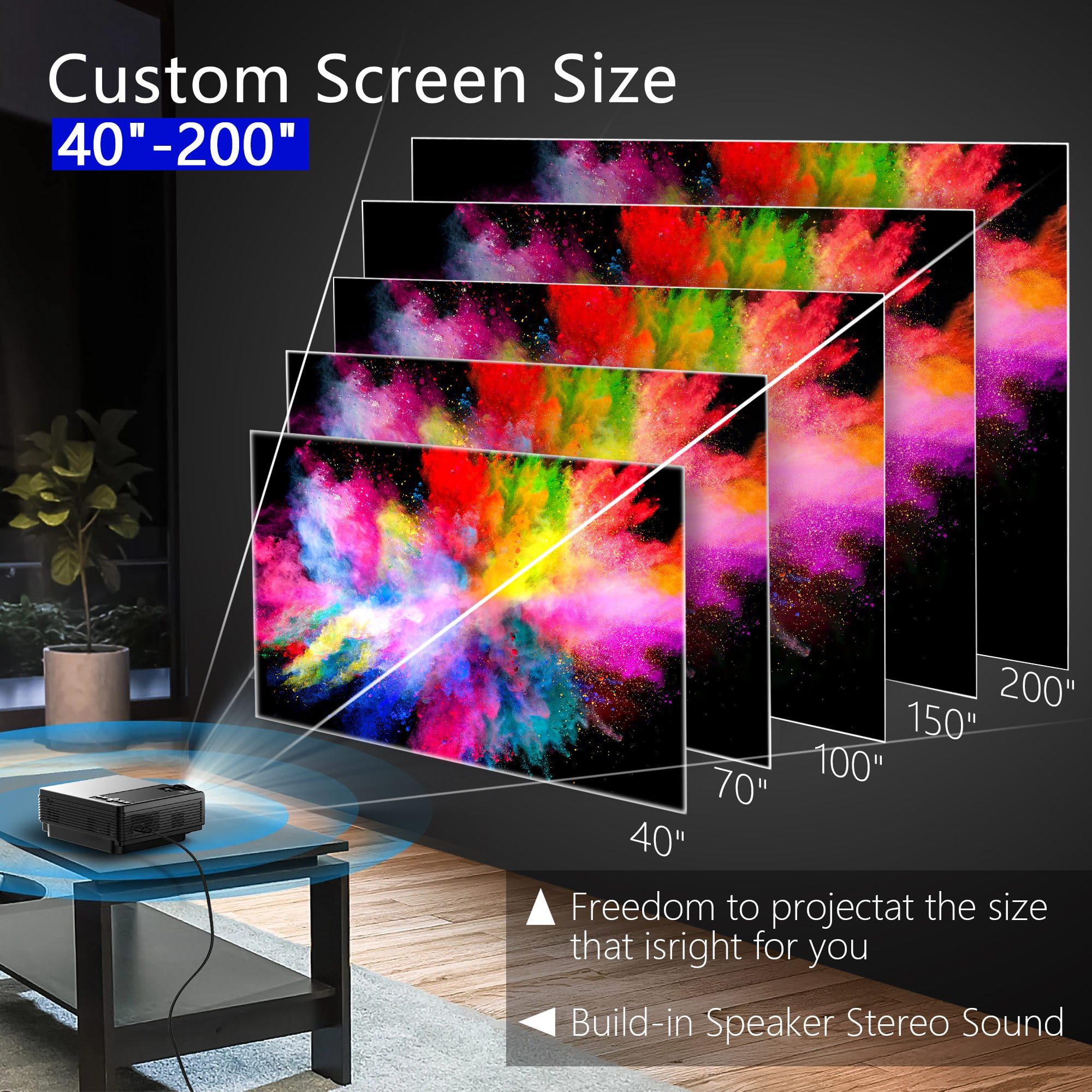 Mini Projector with WiFi and Bluetooth, 12000L Native 1080P Projector 4K Supported, Phone Projector for iPhone and Android, Home Projector with Built-in Speaker/HDMI/USB/PC/TV Stick/Switch Supported