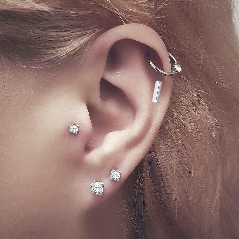 PunkTracker 16G DIY Threadless Cartilage Earring CZ Nose Piercings Nose Studs Surgical Steel Earrings Tragus Helix Conch Medusa Piercing Jewelry Lip Rings Labret Studs