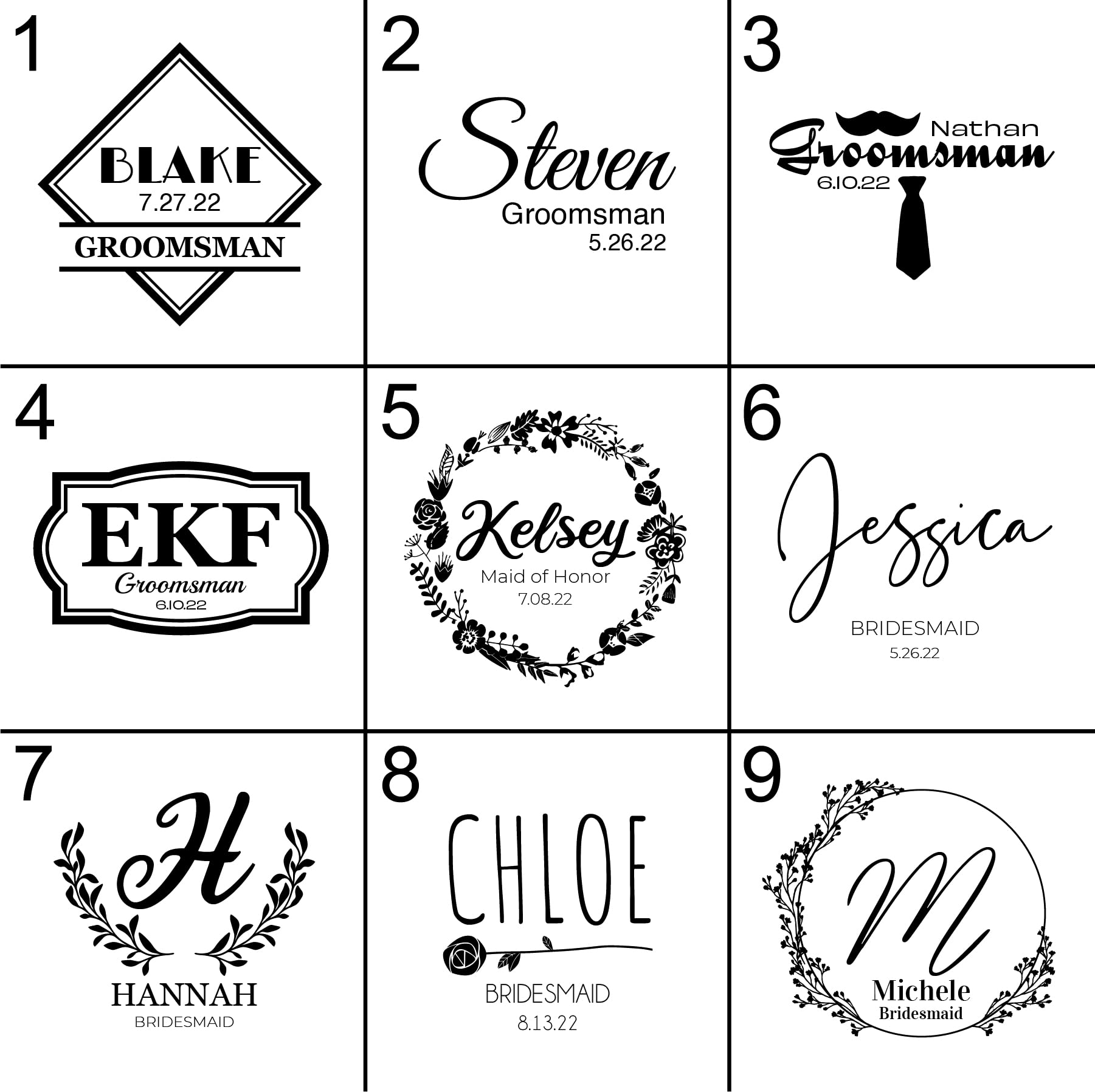 R and R Imports Personalized Wedding Party Customizable Etched 2 oz Square Shot Glass, Bridesmaid Groomsmen Gifts