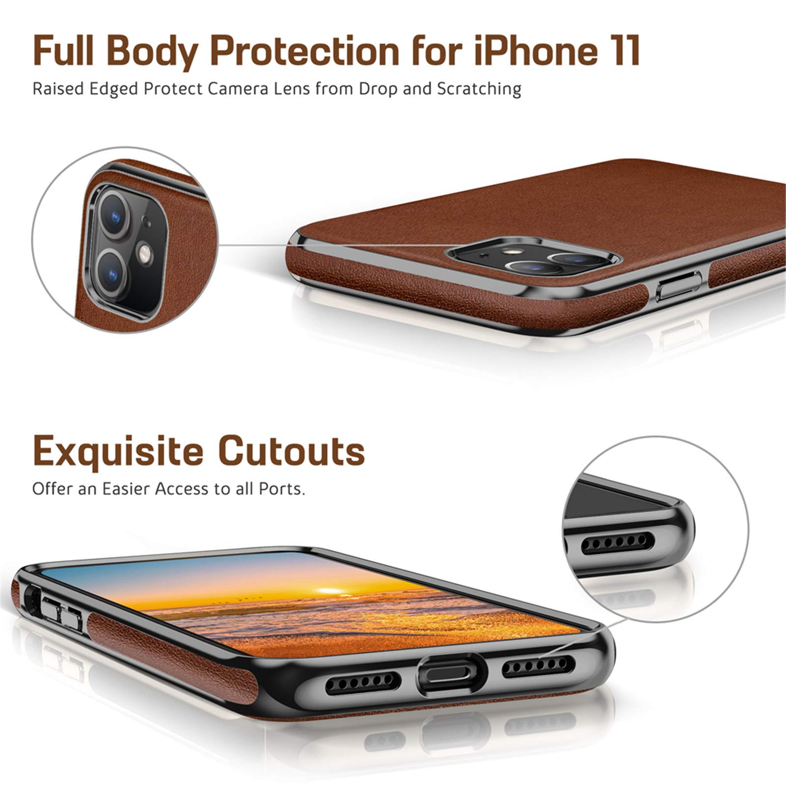 LOHASIC for iPhone 11 Case, Slim Business PU Leather Thin Elegant TPU Bumper Soft Anti-Slip Scratch Resistant Full Protective Phone Cover Cases Compatible with iPhone 11(2019) 6.1"- Brown