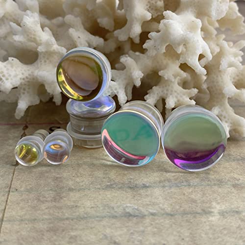 Pair of Aurora Borealis Single Flare Glass Plugs (PG-574) (6g (4mm))