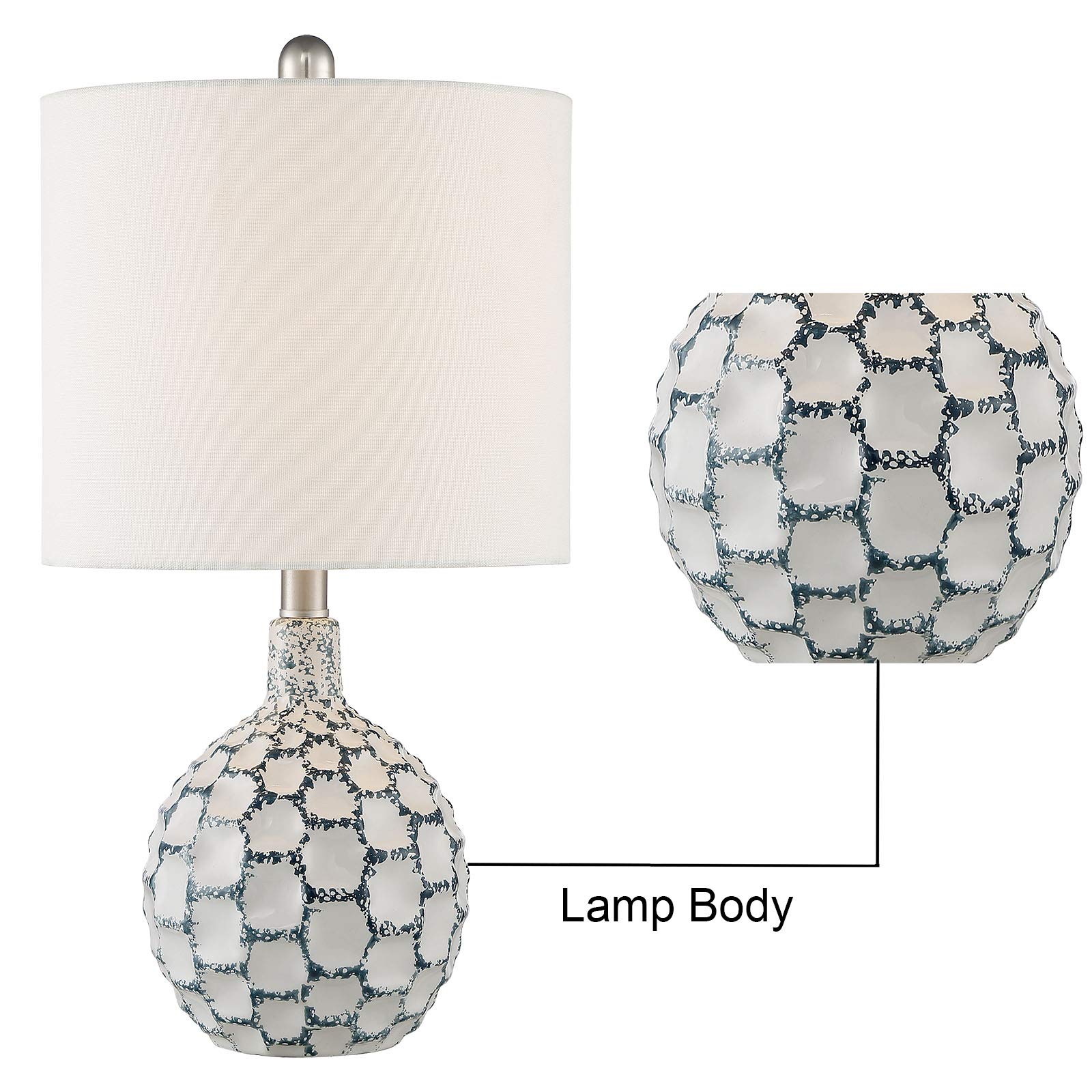 Maxax Table Lamp Set of 2, Ceramic Bedside Desk Lamp with White Fabric Shade for Living Room Family Bedroom
