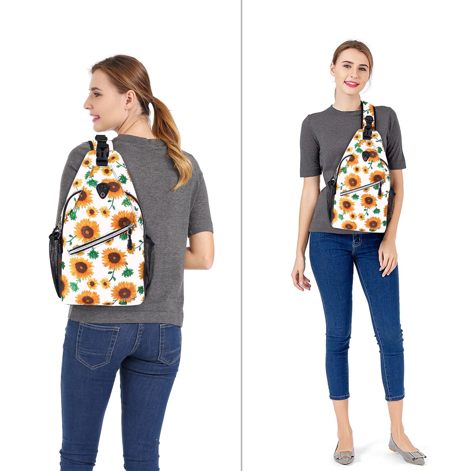 MOSISO Sling Backpack,Travel Hiking Daypack Sunflower Rope Crossbody Shoulder Bag, White