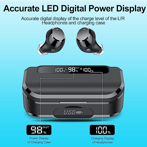 Wekily Ear Buds Wireless Bluetooth Earbuds 5.3 Headphones 108H Playtime with 2600mAh Charging Case to Charge Phone, LED Display Earphones Mic Deep Bass for Work Sport, Black (Q26-BL)
