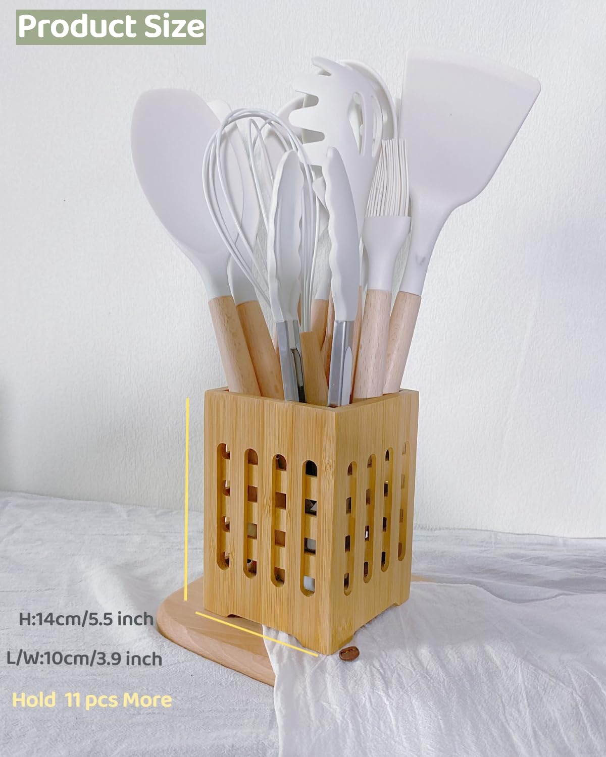 Large Bamboo Kitchen Utensil Holder, Wooden Countertop Cooking Utensils Crock, Farmhouse Cooking Tools Storage Organizer for Spatulas, Spoons, Turners