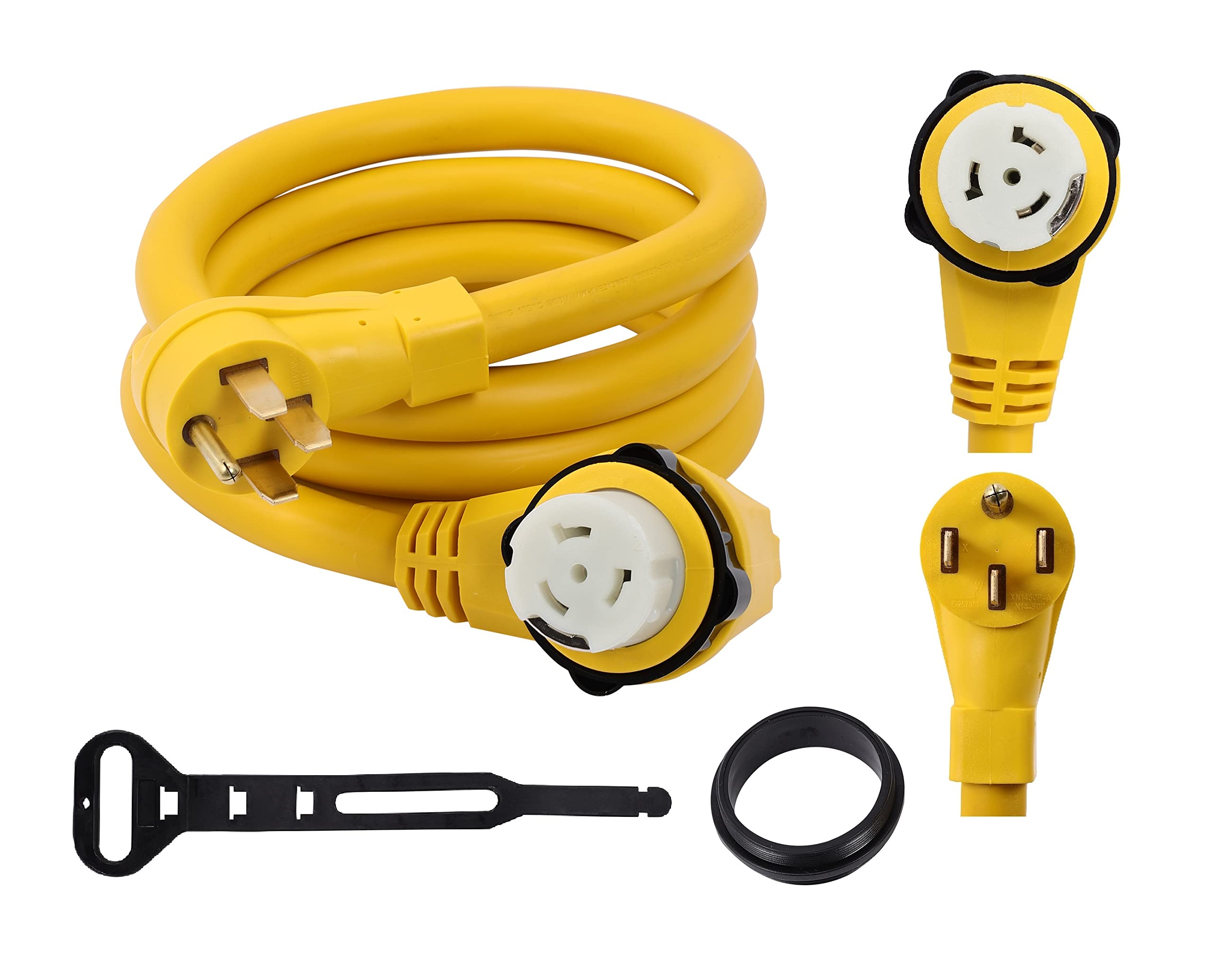 ONETAK 14-50P to SS2-50R 12FT Right Angle 90 Degree 120V/240 50 Amp 4 Prong Male to Twist Lock Receptacle Generator RV Marine Shore Boat Power Cord Adapter