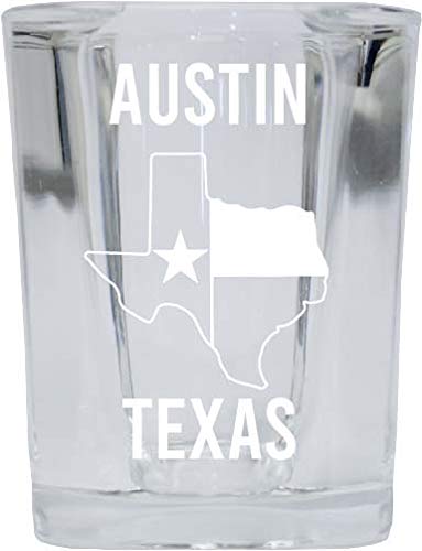R and R Imports Austin Texas Souvenir Laser Etched 2 Ounce Square Shot Glass Texas State Flag Design