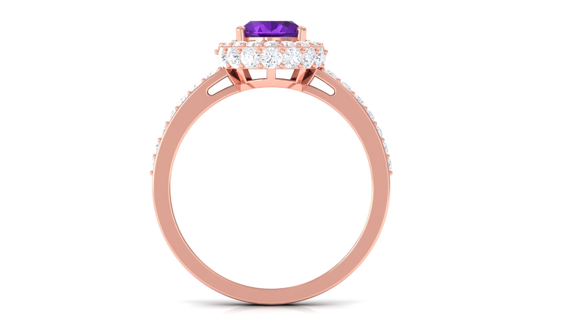 Natural Amethyst 6X8mm Oval Engagement Ring, AAA Quality, Certified Amethyst Moissanite Halo Engagement Ring, 14K Rose Gold, Size:US 7.00