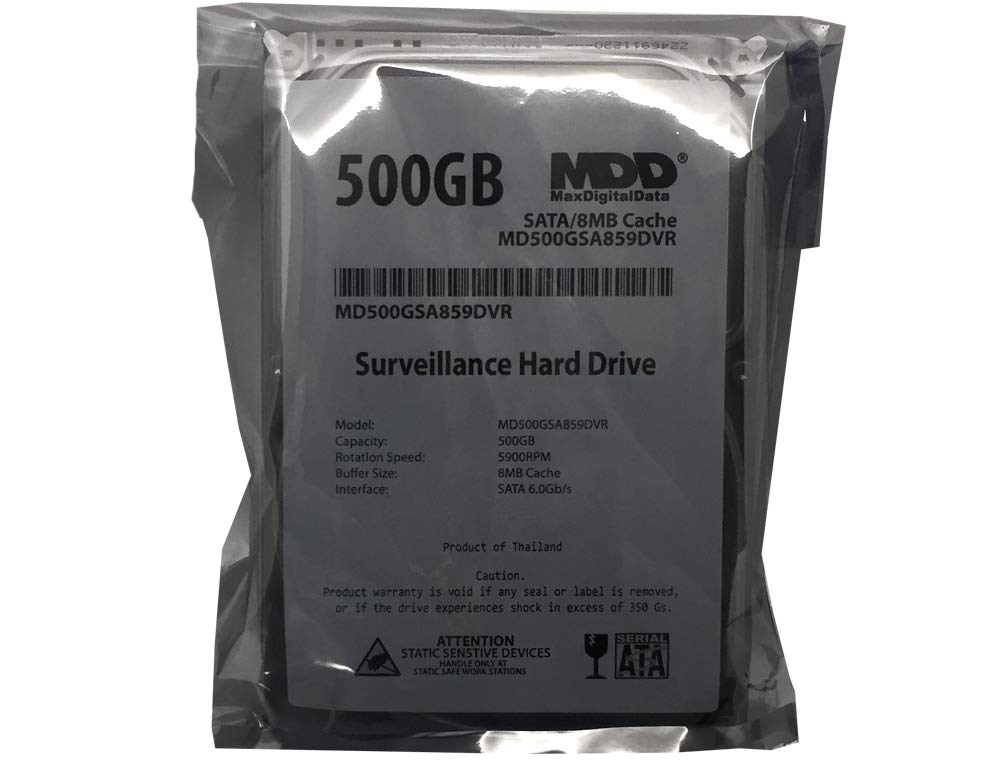 MaxDigitalData 500GB 8MB Cache 5900PM SATA 6.0Gb/s 3.5" Internal Surveillance CCTV DVR Hard Drive (MD500GSA859DVR) - w/2 Year Warranty (Renewed)