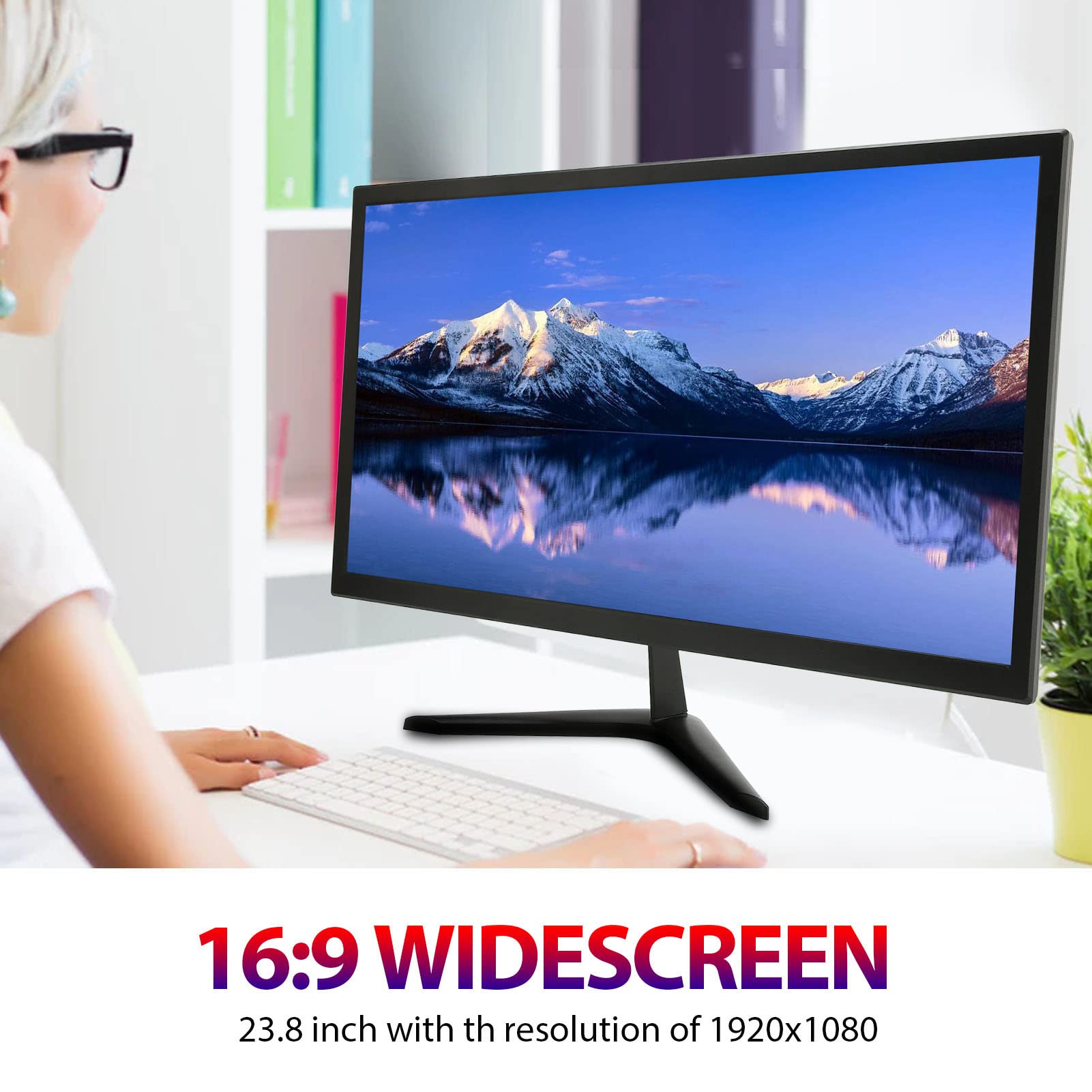 Tuore 23.8 Inch HD Desktop Monitor VGA Input 16:9 1920x1080 Computer Monitor 5ms Response for Home (US Plug)