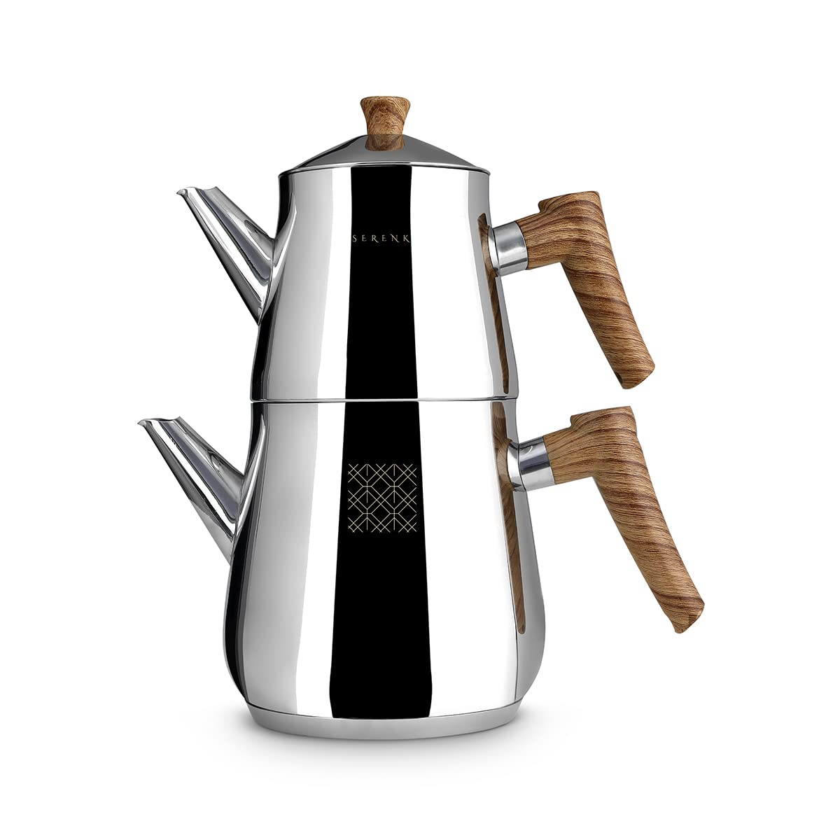 Serenk Stainless Steel Turkish Teapot Set, Stovetop Tea Maker with Induction Base, Non Slip Bakelite Handles, Dishwasher Safe, 2 Lids, 3 qt, 101 oz Black (Black)