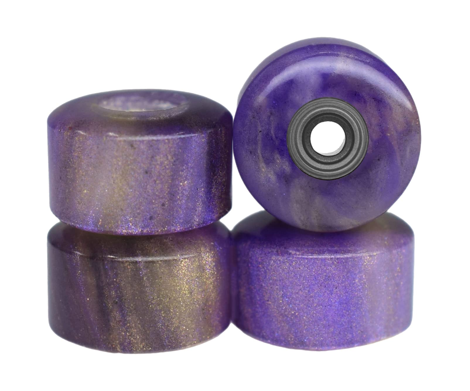 Teak Tuning Apex 77D Urethane Fingerboard Wheels, New Street Shape, 7.7mm Diameter, ABEC-9 Stealth Bearings - Geode Series - Made in the USA - "Grape Agate Swirl" Colorway