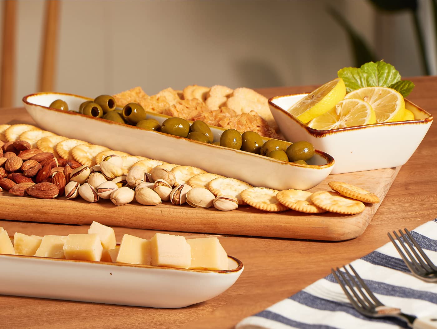 ONEMORE Chip and Dip Serving Set, Olive Tray Bundle